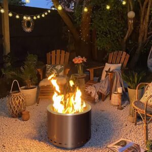 VONZOY 19.5 Inch Fire Pit, Smokeless Fire Pits for Outside, 304 Stainless Steel Outdoor Large Wood Burning Firepit w/Stand, Ash Pan and Portable Handbag Bonfire Pit for Patio, Camping Stove