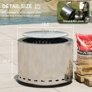 VONZOY 19.5 Inch Fire Pit, Smokeless Fire Pits for Outside, 304 Stainless Steel Outdoor Large Wood Burning Firepit w/Stand, Ash Pan and Portable Handbag Bonfire Pit for Patio, Camping Stove