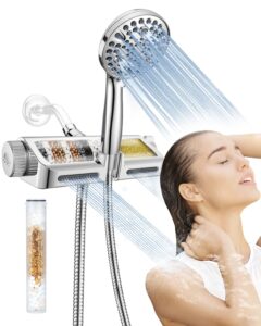 makefit filtered shower head with handheld combo - dual 2-in-1 spa system with massage shower head and 10 modes hand held high pressure buit in power wash mode (chrome)