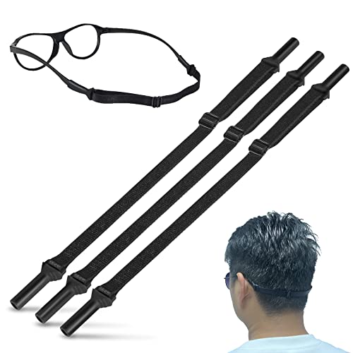 Egmen Glasses Strap Sports, 3 Pcs Eyeglasses Straps for Sunglasses, Adjustable Anti Slip Glasses Holder Bands for Kids, Men and Women, Black No Tail Eyewear Retainer(8-13 Inch)