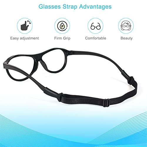 Egmen Glasses Strap Sports, 3 Pcs Eyeglasses Straps for Sunglasses, Adjustable Anti Slip Glasses Holder Bands for Kids, Men and Women, Black No Tail Eyewear Retainer(8-13 Inch)