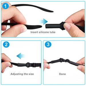 Egmen Glasses Strap Sports, 3 Pcs Eyeglasses Straps for Sunglasses, Adjustable Anti Slip Glasses Holder Bands for Kids, Men and Women, Black No Tail Eyewear Retainer(8-13 Inch)