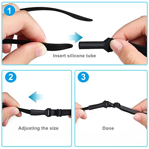 Egmen Glasses Strap Sports, 3 Pcs Eyeglasses Straps for Sunglasses, Adjustable Anti Slip Glasses Holder Bands for Kids, Men and Women, Black No Tail Eyewear Retainer(8-13 Inch)