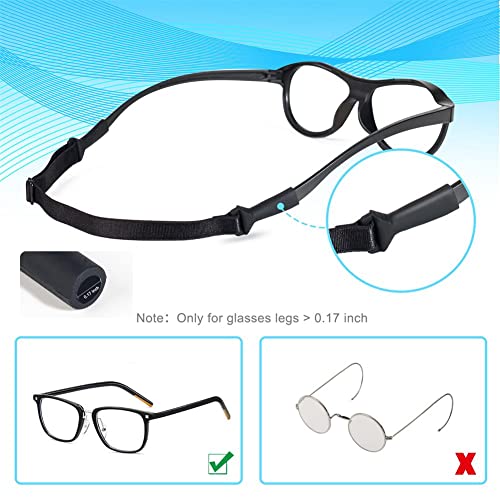 Egmen Glasses Strap Sports, 3 Pcs Eyeglasses Straps for Sunglasses, Adjustable Anti Slip Glasses Holder Bands for Kids, Men and Women, Black No Tail Eyewear Retainer(8-13 Inch)