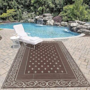 Bsamthom Reversible Mats 6'X9', Waterproof Plastic Straw Rug, Outdoor Patio Rugs for RV, Patio, Backyard, Deck, Picnic, Beach, Trailer, Camping (6'X9',Brown)