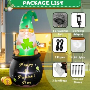 Buheco St Patricks Day Inflatables Outdoor Decorations 5ft Large Cute Blow Up Leprechaun Inflatable Gnome Sitting on Gold Pot Shamrocks Led Lights Saint Irish Outside Yard Lawn Indoor Vacation Décor