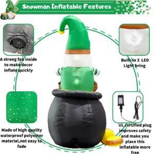 Buheco St Patricks Day Inflatables Outdoor Decorations 5ft Large Cute Blow Up Leprechaun Inflatable Gnome Sitting on Gold Pot Shamrocks Led Lights Saint Irish Outside Yard Lawn Indoor Vacation Décor