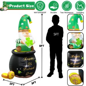 Buheco St Patricks Day Inflatables Outdoor Decorations 5ft Large Cute Blow Up Leprechaun Inflatable Gnome Sitting on Gold Pot Shamrocks Led Lights Saint Irish Outside Yard Lawn Indoor Vacation Décor