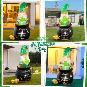 Buheco St Patricks Day Inflatables Outdoor Decorations 5ft Large Cute Blow Up Leprechaun Inflatable Gnome Sitting on Gold Pot Shamrocks Led Lights Saint Irish Outside Yard Lawn Indoor Vacation Décor