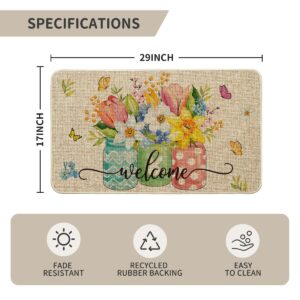 Artoid Mode Butterfly Daisy Flower Vase Welcome Decorative Doormat, Seasonal Low-Profile Rug Switch Mat for Indoor Outdoor 17x29 Inch