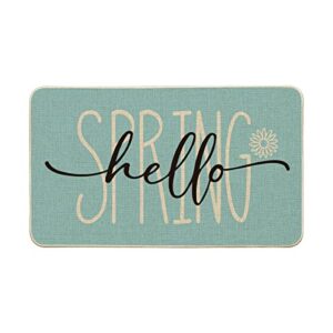 artoid mode blue hello spring daisy welcome decorative doormat, seasonal low-profile rug switch mat for indoor outdoor 17x29 inch