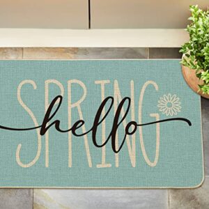 Artoid Mode Blue Hello Spring Daisy Welcome Decorative Doormat, Seasonal Low-Profile Rug Switch Mat for Indoor Outdoor 17x29 Inch