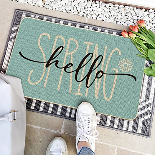 Artoid Mode Blue Hello Spring Daisy Welcome Decorative Doormat, Seasonal Low-Profile Rug Switch Mat for Indoor Outdoor 17x29 Inch