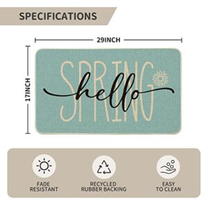 Artoid Mode Blue Hello Spring Daisy Welcome Decorative Doormat, Seasonal Low-Profile Rug Switch Mat for Indoor Outdoor 17x29 Inch