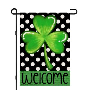 lucky shamrock st patricks day garden flag 12x18 inch double sided burlap, welcome seasonal sign small flag farmhouse yard outdoor decorations df189