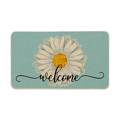 Artoid Mode Blue Daisy Welcome Decorative Doormat, Seasonal Low-Profile Rug Switch Mat for Indoor Outdoor 17x29 Inch