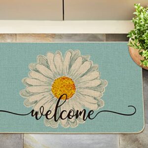 Artoid Mode Blue Daisy Welcome Decorative Doormat, Seasonal Low-Profile Rug Switch Mat for Indoor Outdoor 17x29 Inch