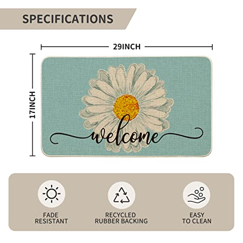 Artoid Mode Blue Daisy Welcome Decorative Doormat, Seasonal Low-Profile Rug Switch Mat for Indoor Outdoor 17x29 Inch