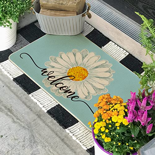 Artoid Mode Blue Daisy Welcome Decorative Doormat, Seasonal Low-Profile Rug Switch Mat for Indoor Outdoor 17x29 Inch