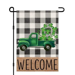 welcome st patricks day garden flag 12x18 inch double sided burlap, truck lucky shamrocks sign farmhouse yard outdoor decor df185