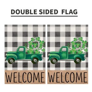 Welcome St Patricks Day Garden Flag 12x18 Inch Double Sided Burlap, Truck Lucky Shamrocks Sign Farmhouse Yard Outdoor Decor DF185