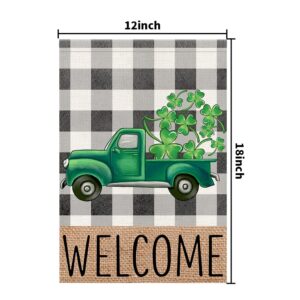 Welcome St Patricks Day Garden Flag 12x18 Inch Double Sided Burlap, Truck Lucky Shamrocks Sign Farmhouse Yard Outdoor Decor DF185