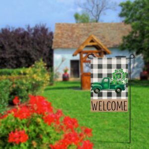 Welcome St Patricks Day Garden Flag 12x18 Inch Double Sided Burlap, Truck Lucky Shamrocks Sign Farmhouse Yard Outdoor Decor DF185