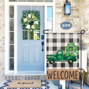 Welcome St Patricks Day Garden Flag 12x18 Inch Double Sided Burlap, Truck Lucky Shamrocks Sign Farmhouse Yard Outdoor Decor DF185