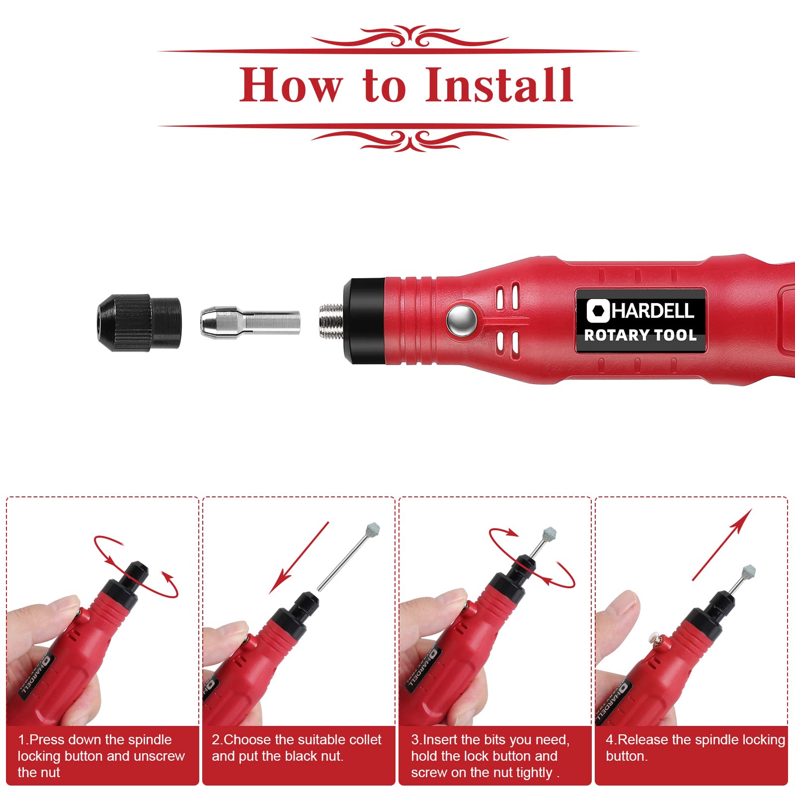 HARDELL Mini Cordless Rotary Tool,3-Speed Power Rotary Tool Equipped with USB Charging and Accessories, Multi-Function 3.7VRotary Tool Kit for Sanding, Polishing, Drilling, Etching, DIY Crafts