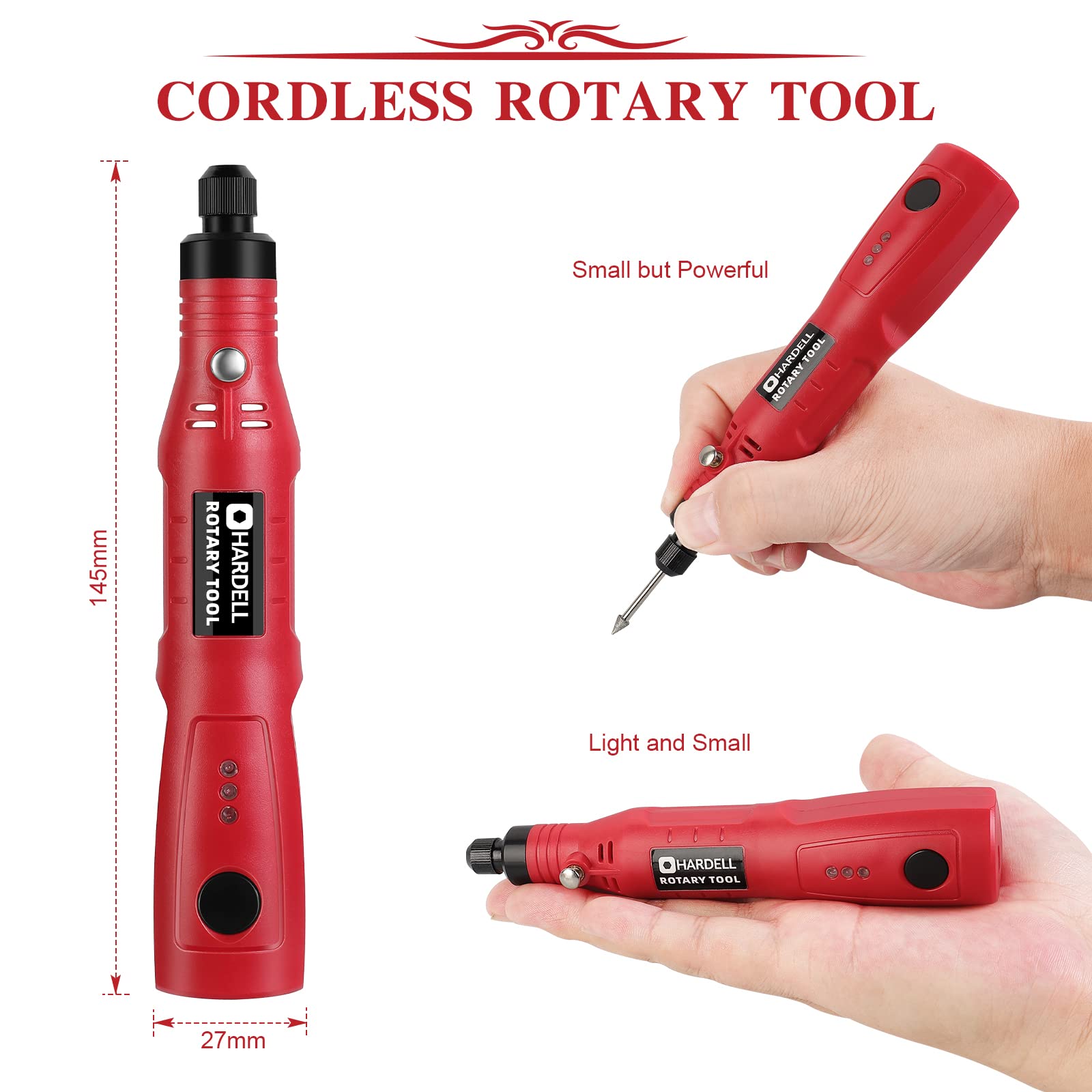 HARDELL Mini Cordless Rotary Tool,3-Speed Power Rotary Tool Equipped with USB Charging and Accessories, Multi-Function 3.7VRotary Tool Kit for Sanding, Polishing, Drilling, Etching, DIY Crafts