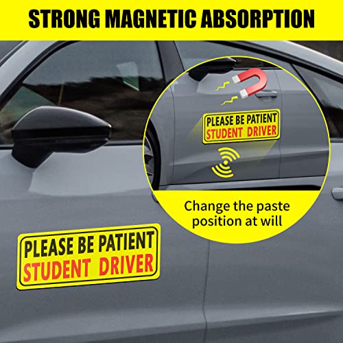 4-Pack New Student Driver Magnet for Car,Please be Patient Student Driver Magnet,Magnetic Reflective Rookie Driver Bumper Sticker (B)