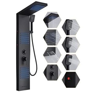 𝗙𝗖𝗢𝗧𝗘𝗘𝗨 𝗦𝗵𝗼𝘄𝗲𝗿 𝗣𝗮𝗻𝗲𝗹 𝗧𝗼𝘄𝗲𝗿 𝗦𝘆𝘀𝘁𝗲𝗺 shower panel with led full body shower system rain shower head 3-setting handheld spray luxury shower tower stainless steel black