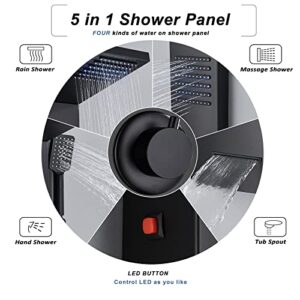 𝗙𝗖𝗢𝗧𝗘𝗘𝗨 𝗦𝗵𝗼𝘄𝗲𝗿 𝗣𝗮𝗻𝗲𝗹 𝗧𝗼𝘄𝗲𝗿 𝗦𝘆𝘀𝘁𝗲𝗺 Shower Panel with LED Full Body Shower System Rain Shower Head 3-Setting Handheld Spray Luxury Shower Tower Stainless Steel Black