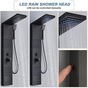 𝗙𝗖𝗢𝗧𝗘𝗘𝗨 𝗦𝗵𝗼𝘄𝗲𝗿 𝗣𝗮𝗻𝗲𝗹 𝗧𝗼𝘄𝗲𝗿 𝗦𝘆𝘀𝘁𝗲𝗺 Shower Panel with LED Full Body Shower System Rain Shower Head 3-Setting Handheld Spray Luxury Shower Tower Stainless Steel Black