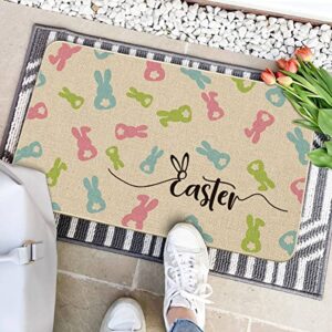 Artoid Mode Bunny Rabbit Easter Welcome Decoration Doormat, Seasonal Spring Low-Profile Rug Switch Mat for Indoor Outdoor 17x29 Inch