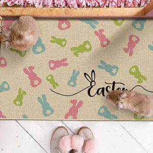 Artoid Mode Bunny Rabbit Easter Welcome Decoration Doormat, Seasonal Spring Low-Profile Rug Switch Mat for Indoor Outdoor 17x29 Inch