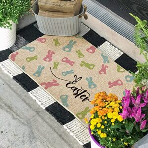 Artoid Mode Bunny Rabbit Easter Welcome Decoration Doormat, Seasonal Spring Low-Profile Rug Switch Mat for Indoor Outdoor 17x29 Inch