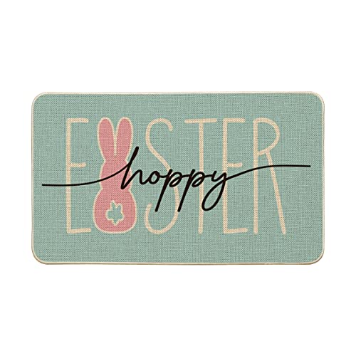 Artoid Mode Cute Bunny Rabbit Happy Easter Welcome Decorative Doormat, Seasonal Spring Low-Profile Rug Switch Mat for Indoor Outdoor 17x29 Inch