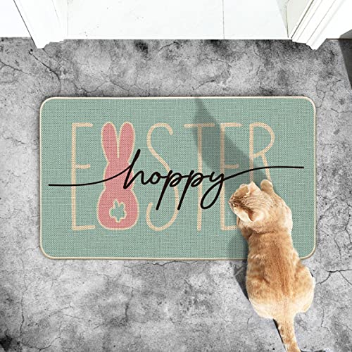 Artoid Mode Cute Bunny Rabbit Happy Easter Welcome Decorative Doormat, Seasonal Spring Low-Profile Rug Switch Mat for Indoor Outdoor 17x29 Inch