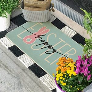 Artoid Mode Cute Bunny Rabbit Happy Easter Welcome Decorative Doormat, Seasonal Spring Low-Profile Rug Switch Mat for Indoor Outdoor 17x29 Inch