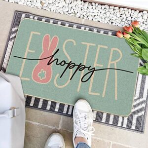 Artoid Mode Cute Bunny Rabbit Happy Easter Welcome Decorative Doormat, Seasonal Spring Low-Profile Rug Switch Mat for Indoor Outdoor 17x29 Inch