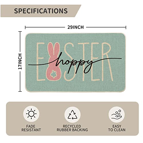 Artoid Mode Cute Bunny Rabbit Happy Easter Welcome Decorative Doormat, Seasonal Spring Low-Profile Rug Switch Mat for Indoor Outdoor 17x29 Inch