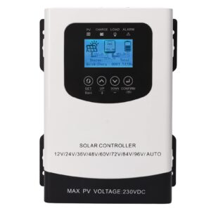 mppt solar charge controller, 12v/24v/36v/48v/60v/72v/84v/96v solar panel regulator with lcd display, solar panel battery regulator for agm sealed gel flooded lithium battery (60a)