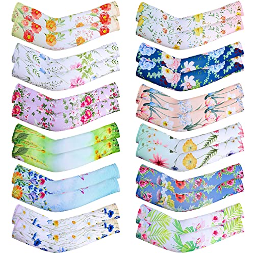 12 Pairs Gardening Arm Sleeves for Women Farm Summer Sun Protection Cooling Sleeves Flower Sleeves Farmers Sleeves Arm Covers for Men Work Running Sports Cycling Hiking