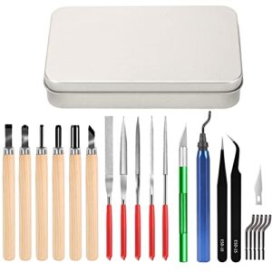 miluosong 25pcs precision 3d printer tool set with deburring tool, craft knife,hand file,carving knife suitable for sanding, carving, modeling, cutting, scraping deburring kit