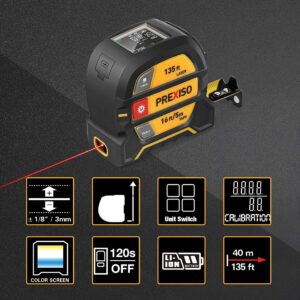 PREXISO Dual Laser Measure- 230Ft Rechargeable Laser Measurement Tool & PREXISO 2-in-1 Laser Tape Measure, 135Ft Rechargeable Laser Measurement Tool & 16Ft Measuring Tape Movable Magnetic Hook - Pyth