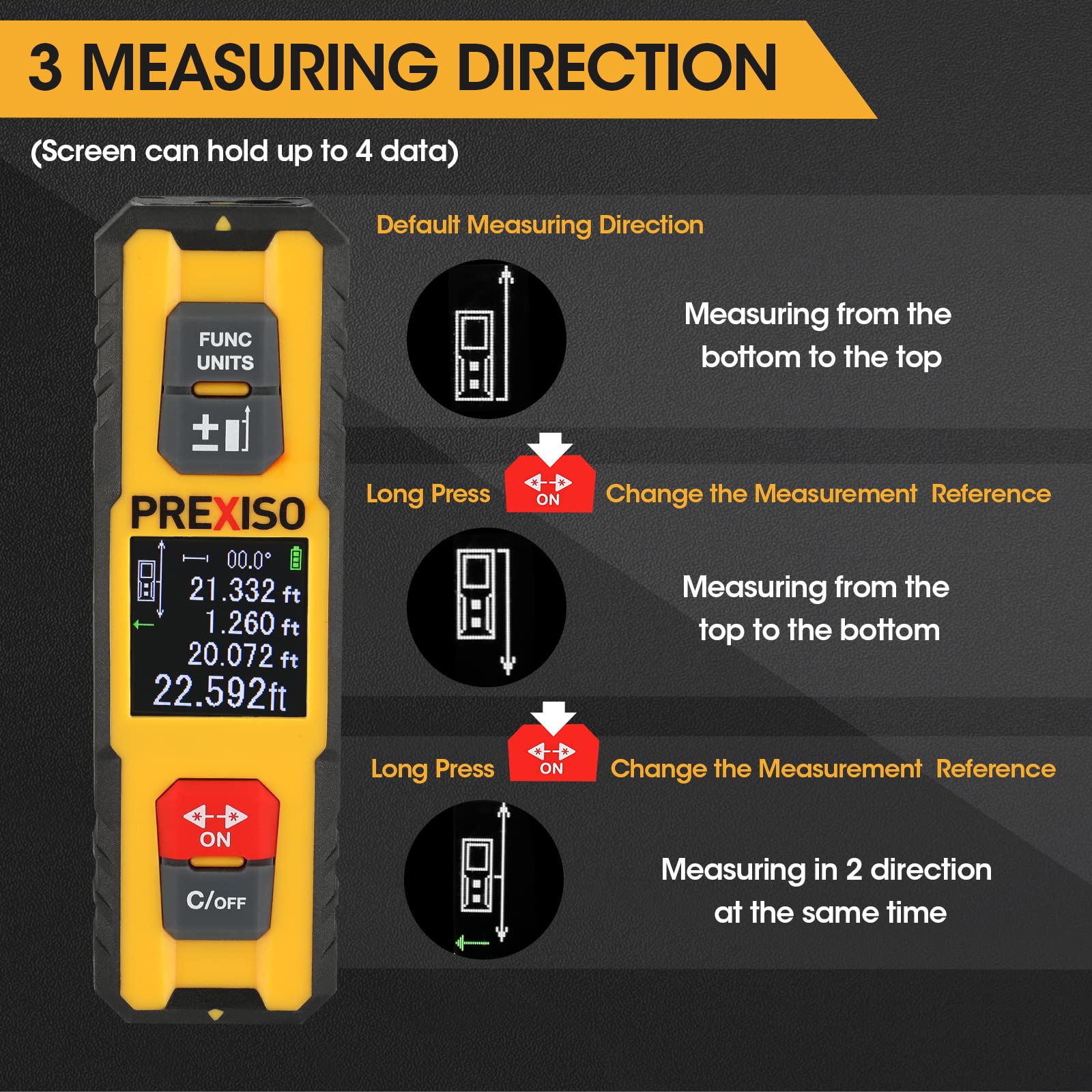 PREXISO Dual Laser Measure- 230Ft Rechargeable Laser Measurement Tool & PREXISO 2-in-1 Laser Tape Measure, 135Ft Rechargeable Laser Measurement Tool & 16Ft Measuring Tape Movable Magnetic Hook - Pyth