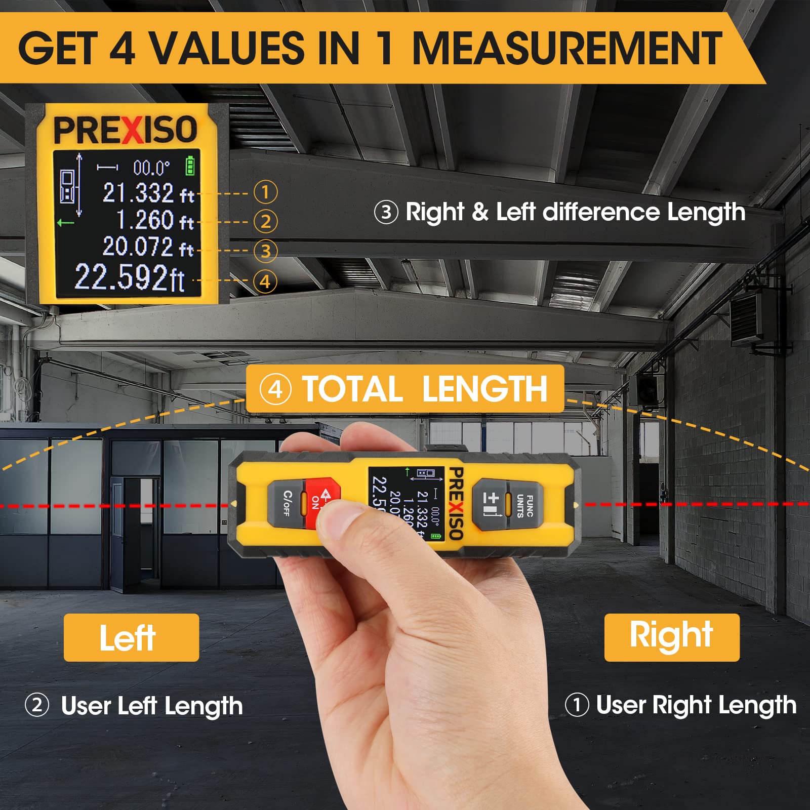 PREXISO Dual Laser Measure- 230Ft Rechargeable Laser Measurement Tool & PREXISO 2-in-1 Laser Tape Measure, 135Ft Rechargeable Laser Measurement Tool & 16Ft Measuring Tape Movable Magnetic Hook - Pyth