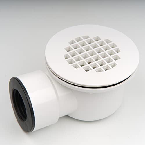 MUCOL Low Profile Shower Base Drain with Perforated Strainer, 2 '' Side Outlet Shower Drain, PVC Drain for Low Profile Shower Drain Trap and Side Outlet Drain Assembly.