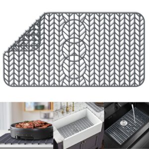 AWOKE Sink Protectors for Kitchen Sink - 29.5"x 15" Sink Mat - Heat-resistant Easy-clean Silicone Sink Mat - for Protection of Stainless Steel Sink - with 3 Reserved Holes (Grey)